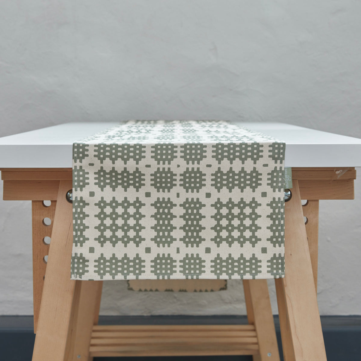 Organic Cotton Table Runner - Caernarfon Moss Green– Welsh Otter